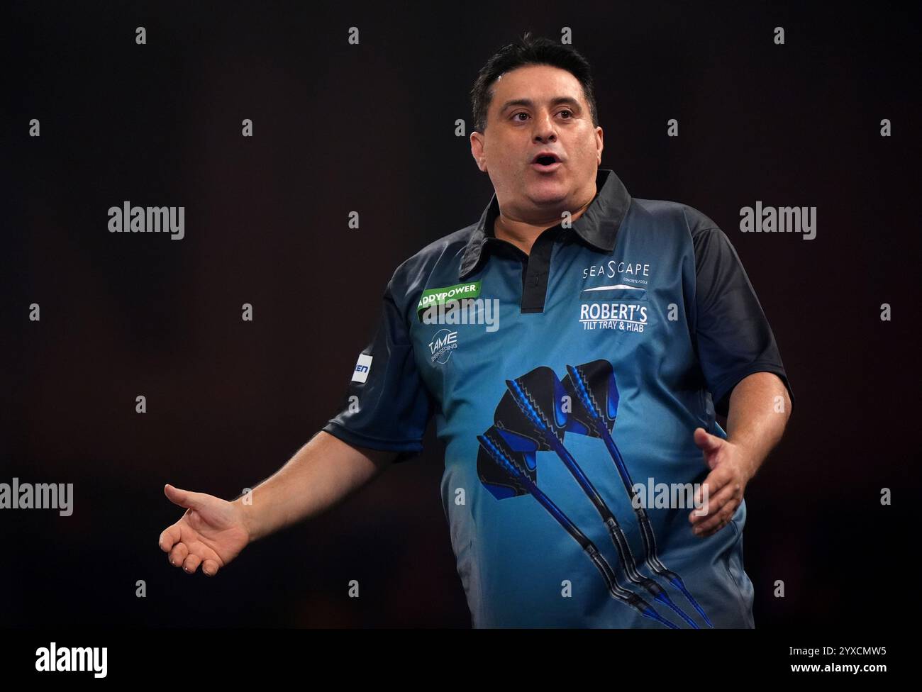 Joe Comito reacts during his first round match against Thibault Tricole ...