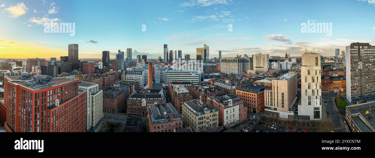 Panoramic aerial image of Manchester downtown city skyline Stock Photo ...