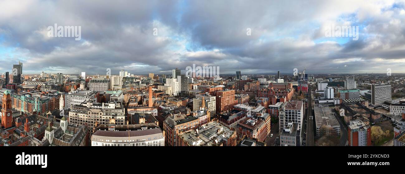 Panoramic aerial image of Manchester downtown city skyline Stock Photo ...