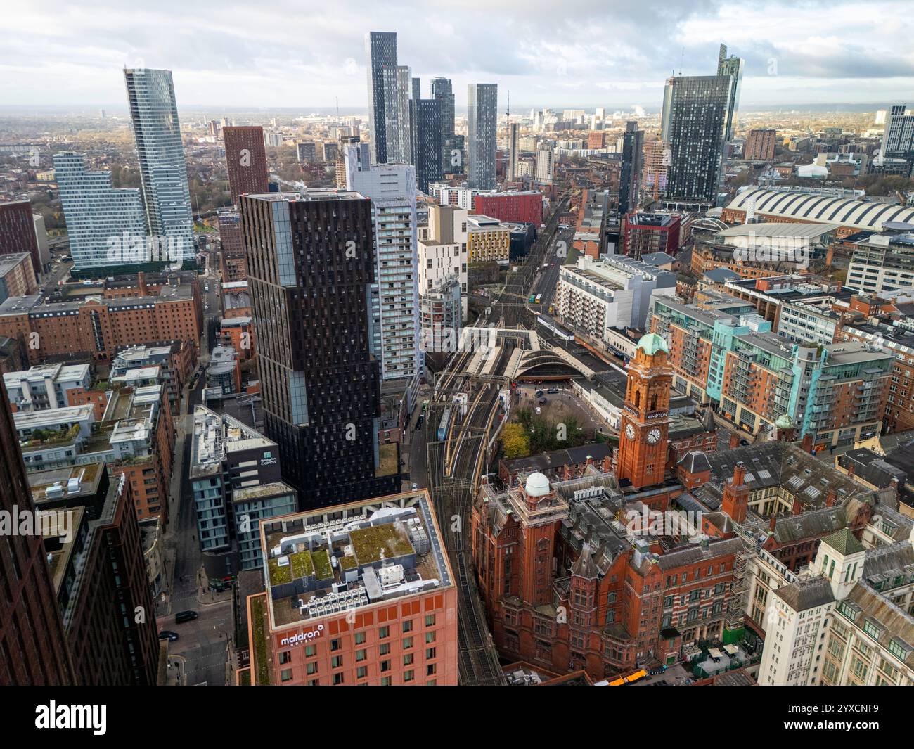 Aerial image of Manchester cityscape over Oxford Rd and Oxford Train station Stock Photo - Alamy