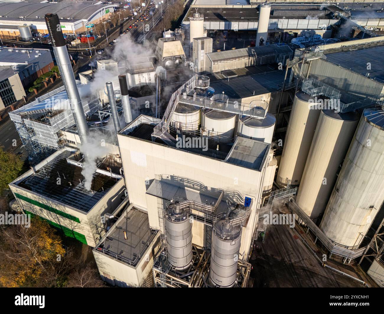 Aerial image of Heineken brewery factory showing large cylindrical ...