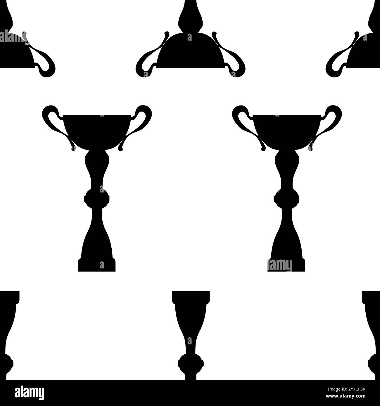 Winner trophy cup seamless pattern. Black simple silhouette texture ...