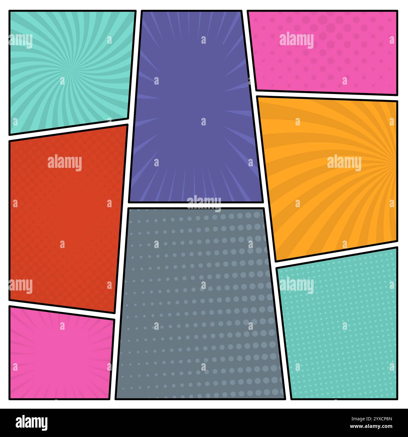 Colorful comic book page background in pop art style. Empty template ...
