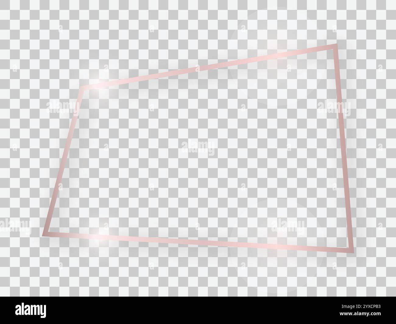 Rose gold shiny rectangular frame with glowing effects and shadows on transparent background ...