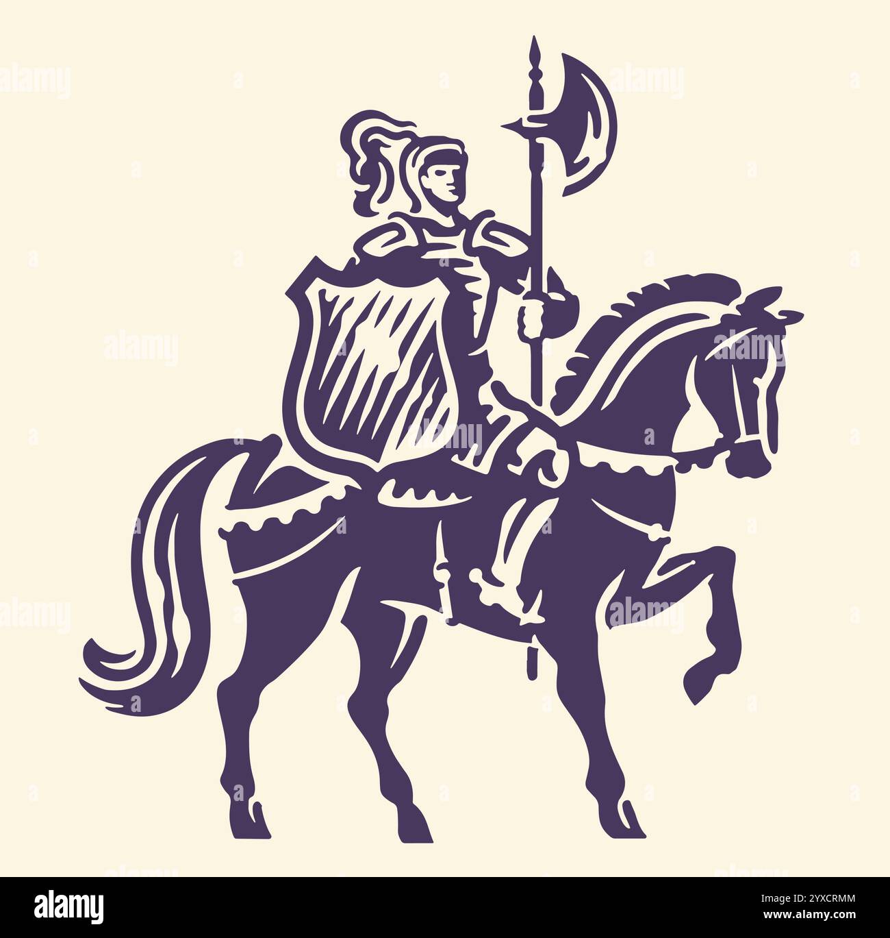 Armed knight in armor on horseback. Hand drawn medieval royal warrior, vector illustration Stock ...