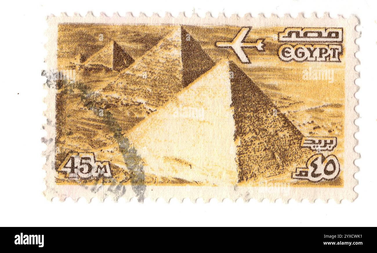 A vintage Air Mail postage stamp from Egypt isolated on a white ...