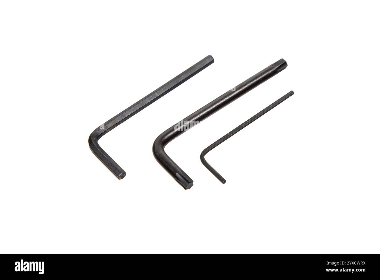 Three different sizes of L-shaped hex keys, also known as Allen ...