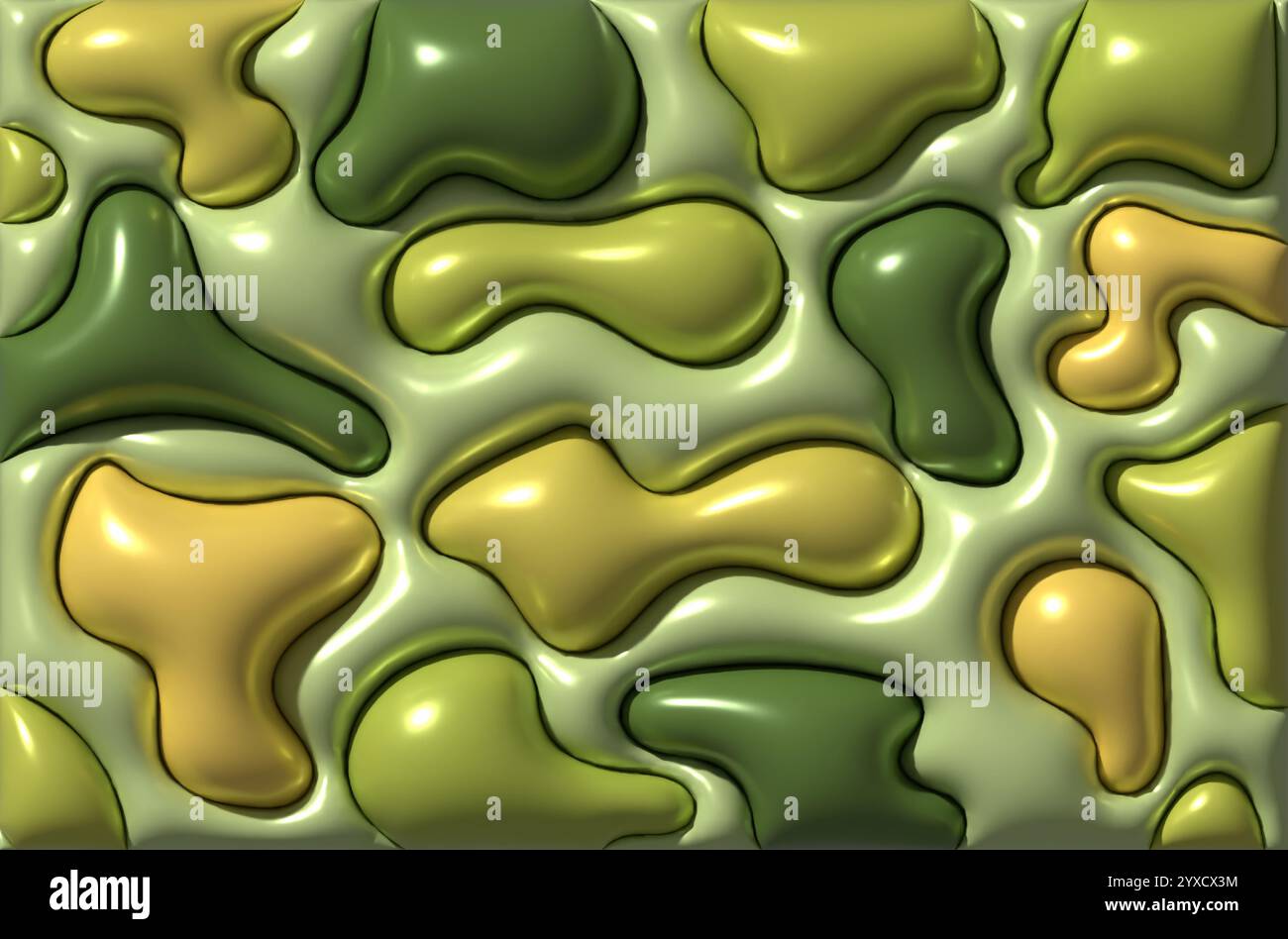 Inflated green figures with shiny soft surface, 3D rendering ...
