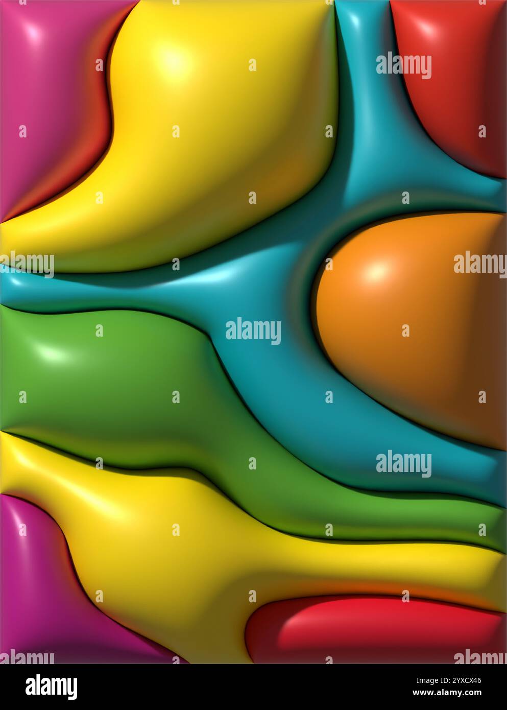 Multicolored wavy inflated figures with smooth shiny surface, 3D rendering illustration Stock ...