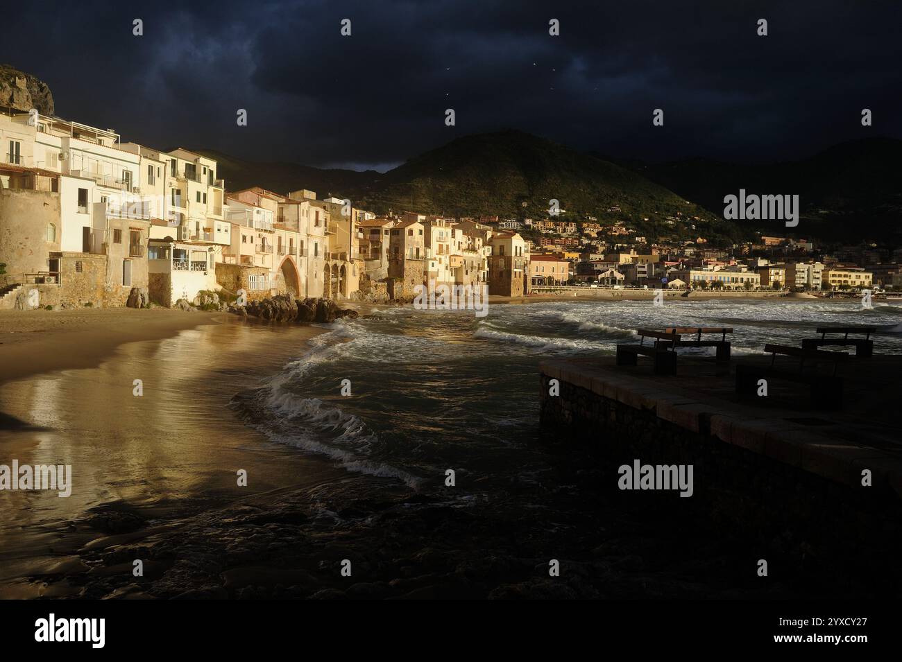 Old Sicily village of Cefalù after a spring storm Stock Photo - Alamy