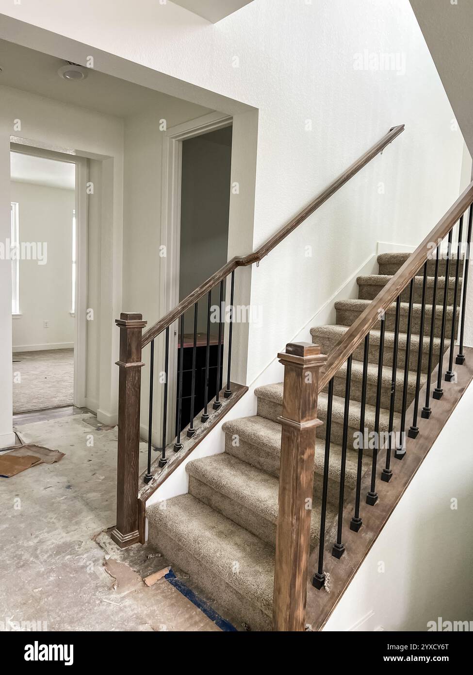Staircase and Open Loft in Unfinished New Home Construction Stock Photo ...