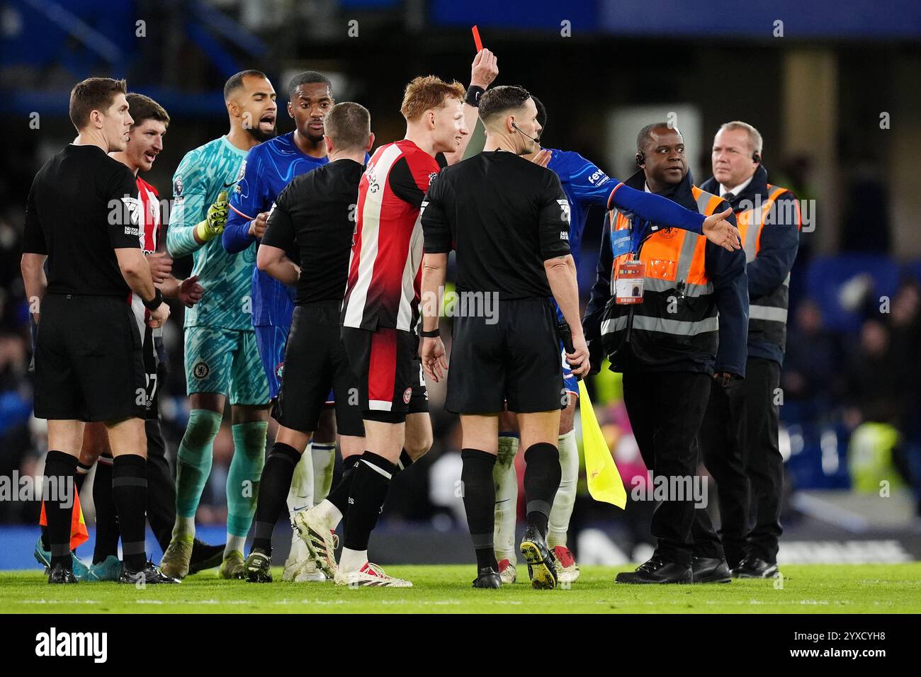 Chelsea's Marc Cucurella (not pictured) is shown a red card by referee ...