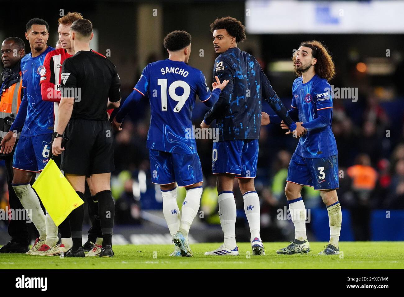 Chelsea's Marc Cucurella reacts after being shown a red card by referee Peter Bankes (not ...