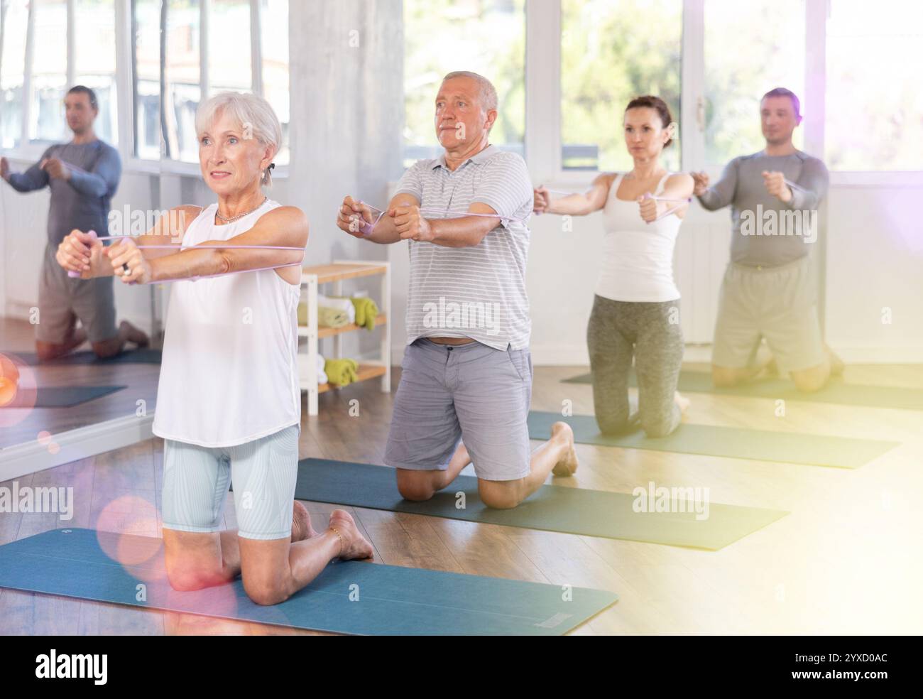 Mature woman bring together and spread your straightened arms at chest ...