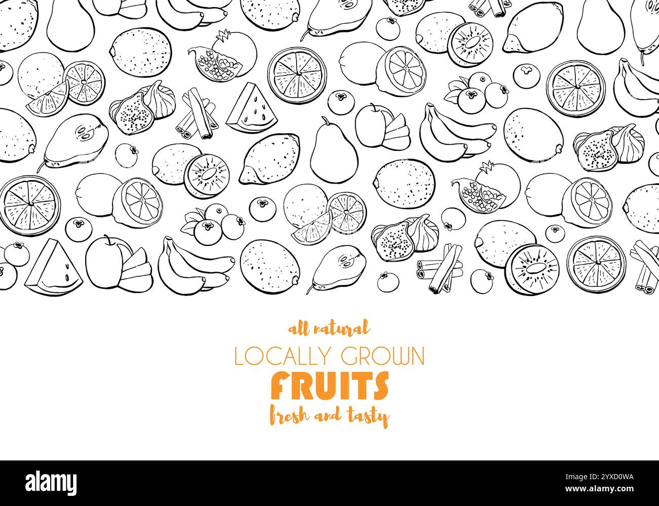 Hand drawn fruit background with place for your text. Food menu design ...