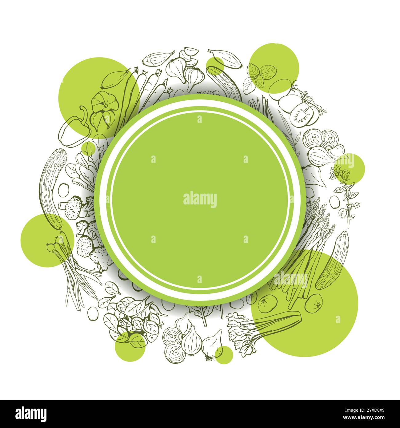 Hand drawn vegetables food round template your text. Vector ...