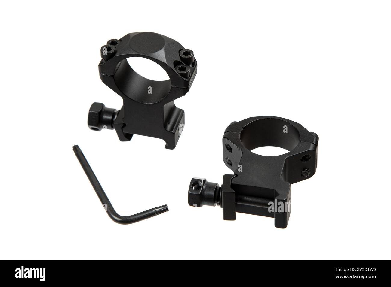 Quick disconnect mount made for holding a scope on a rifle isolated on ...