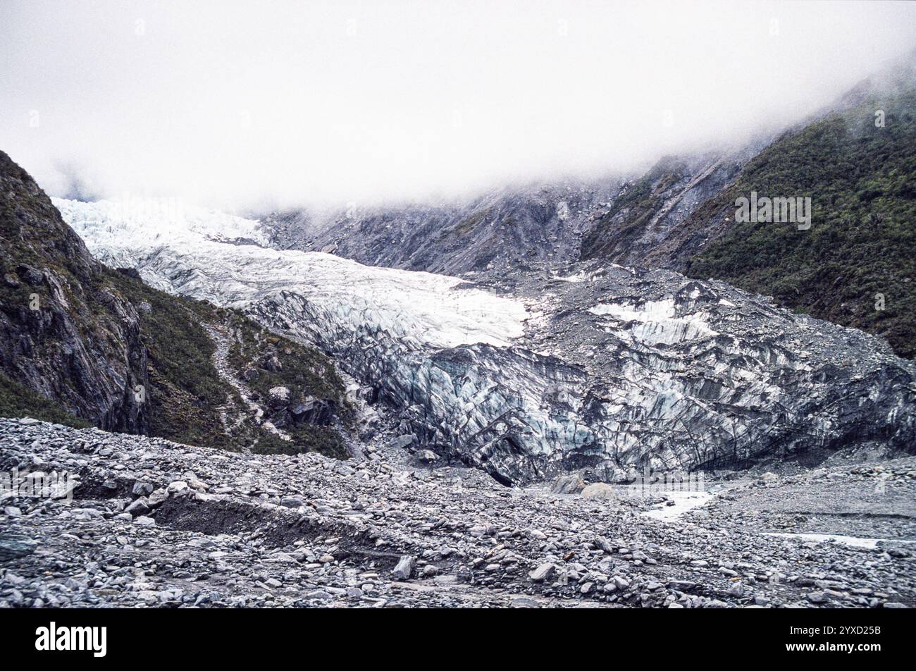 Fox Glacier, view of the glacial scenery on New Zealand South Island ...