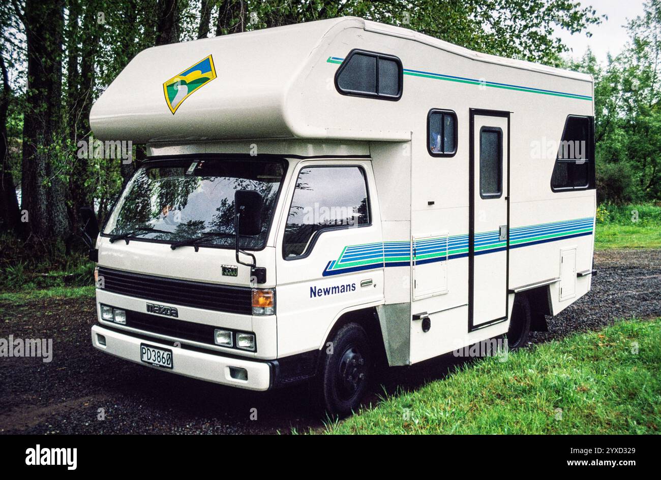 A Newmans campervan in New Zealand, Archival photo from 1991 of a Mazda ...
