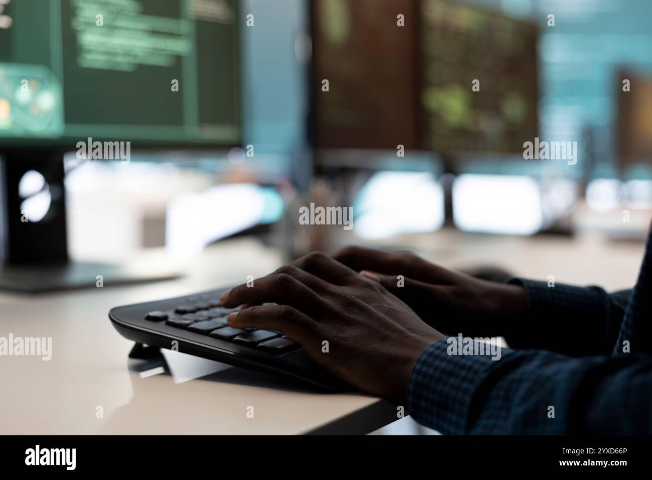 Cyber intelligence team of experts in a governmental hacking room ...