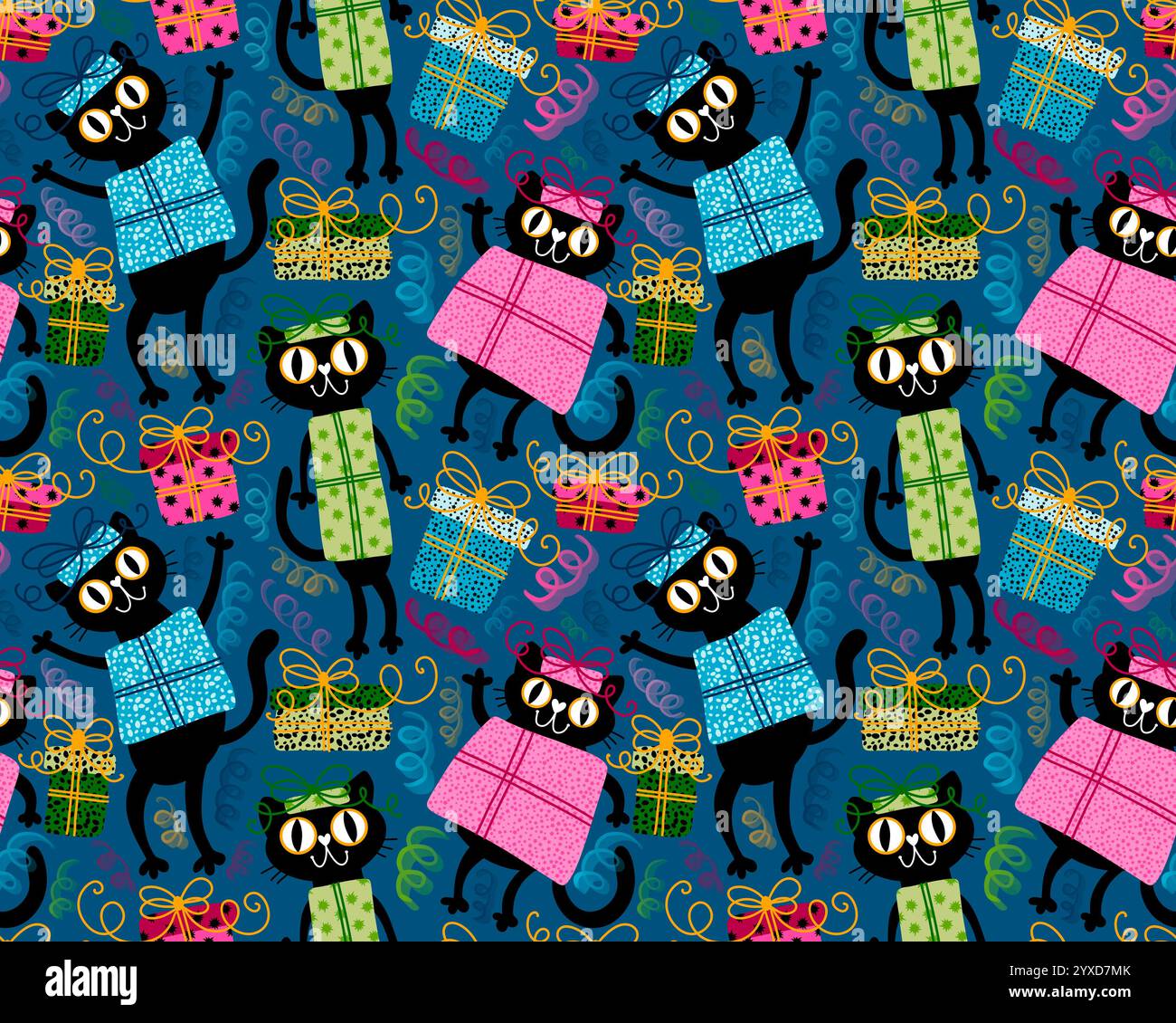 Birthday animals seamless cats pattern for wrapping paper and fabrics ...