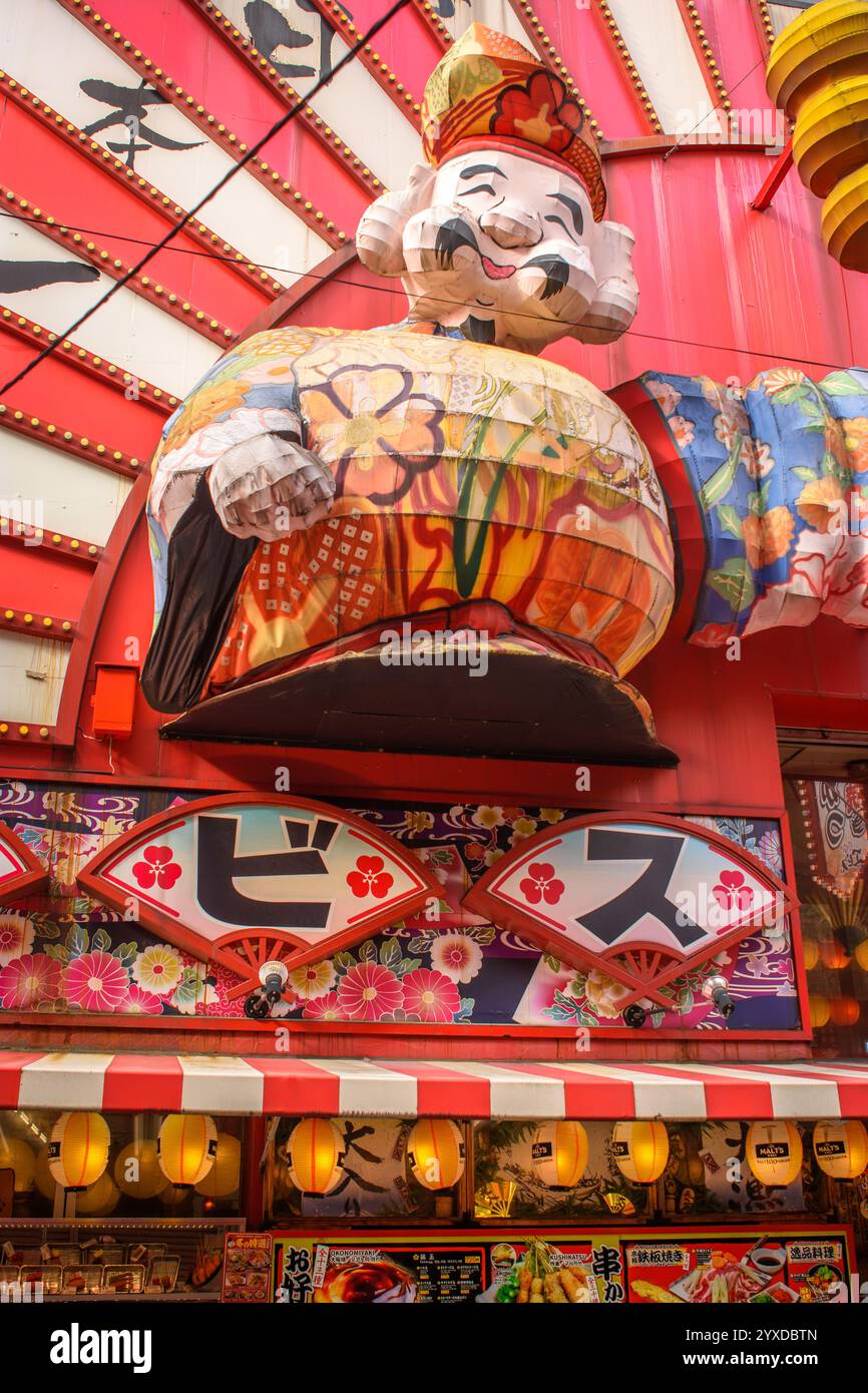 Colorful neon signs in Shinsekai neighbourhood in south Osaka downtown ...