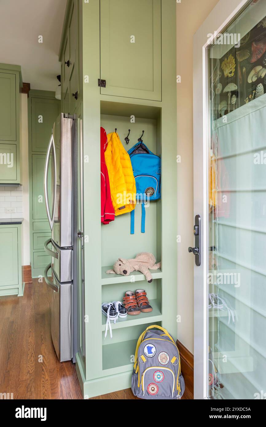 Cubby area in built in cabinet around refrigerator hi-res stock ...