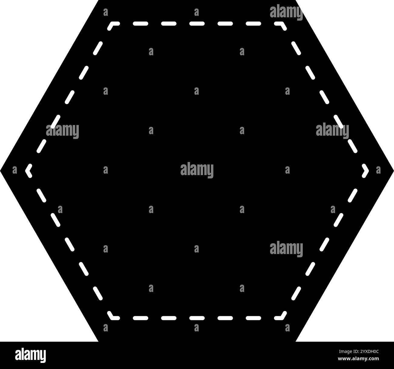 Hexagon shape with dotted stitches line on borders. Empty tag, patch ...