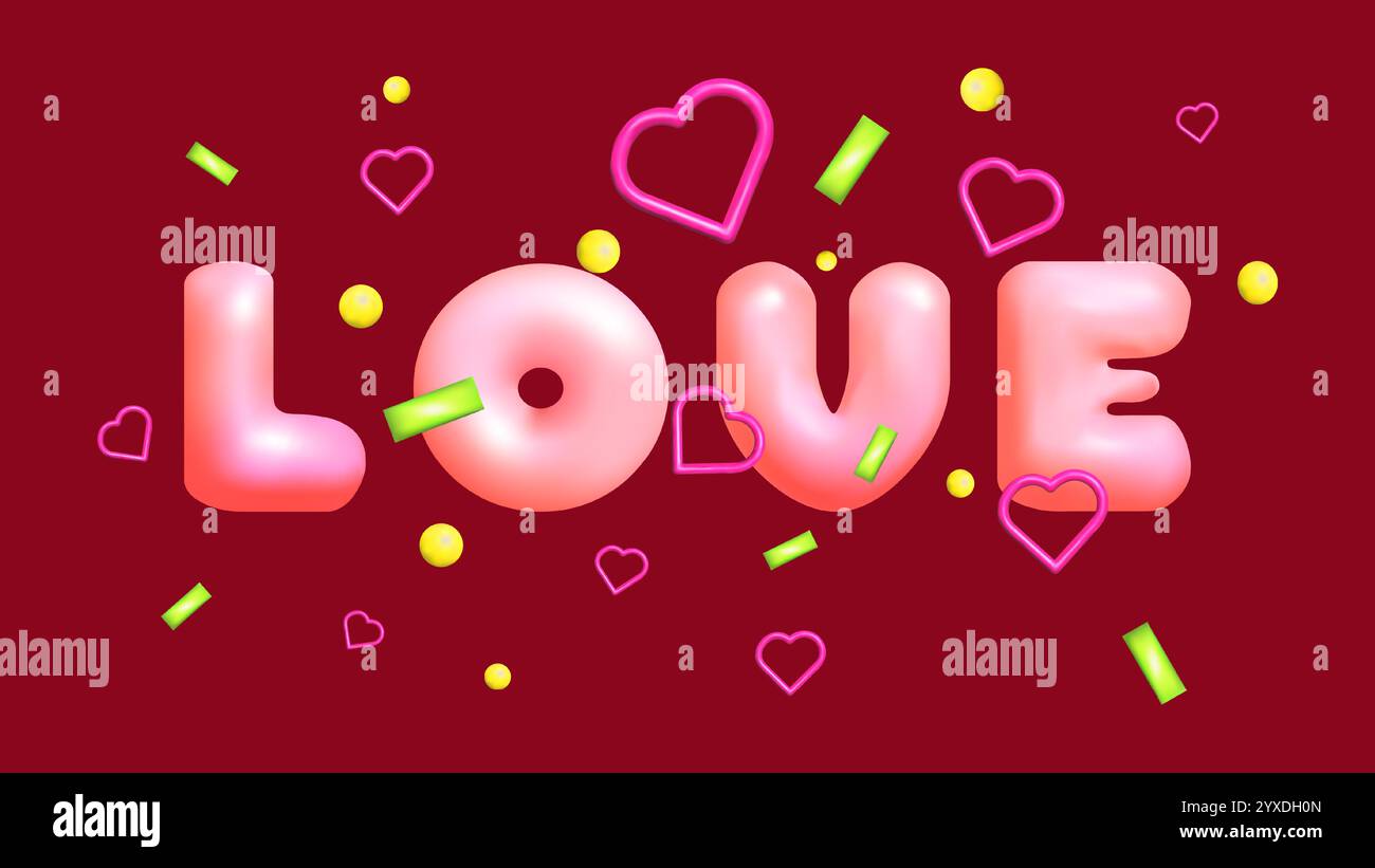 3D letters the English alphabet Y2K style. Letters Love with serpentine ...