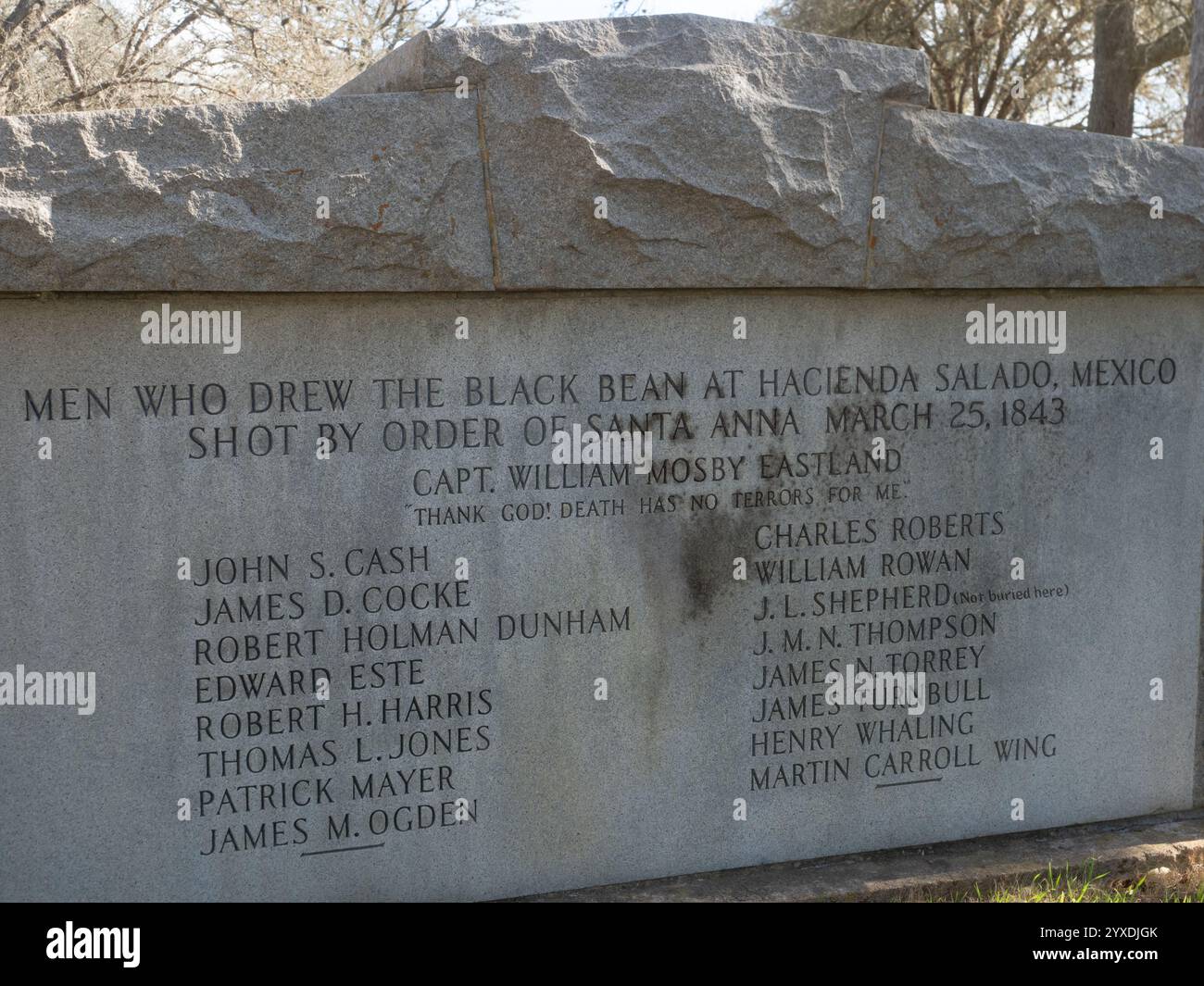 Grave marker on the tomb with the soldiers killed by Santa Ana during ...