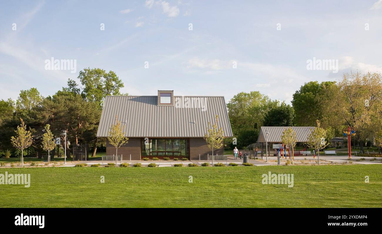 Elevation view of modern park structures seen during daylight Stock ...