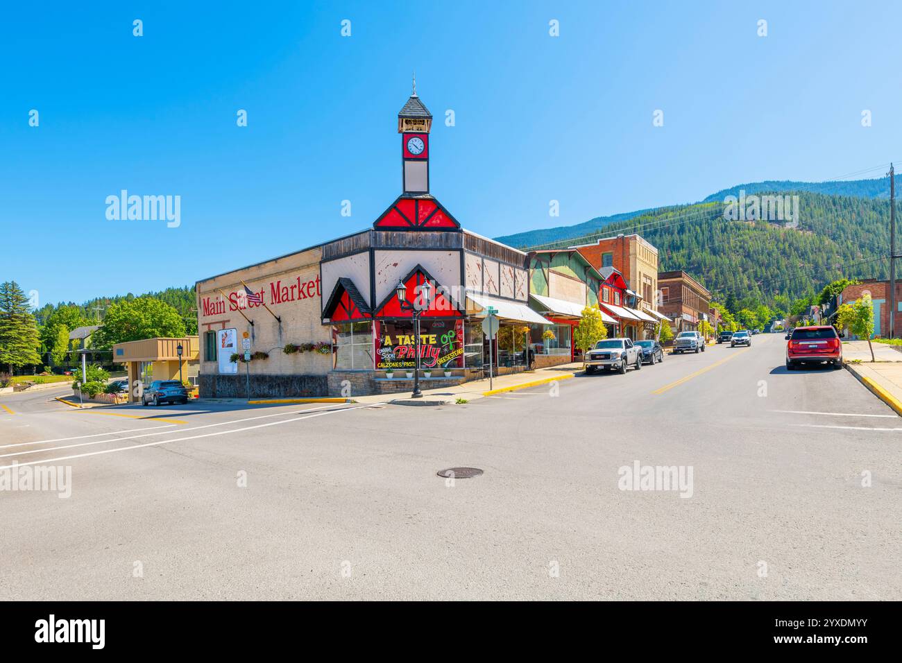 The main street through the historic town of Kellogg, Idaho, in the ...