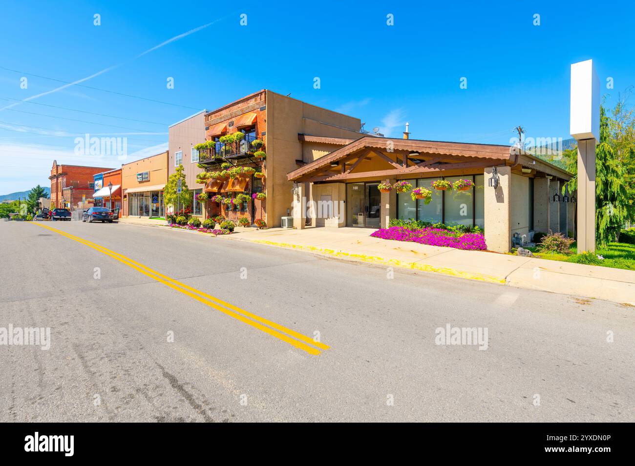 The main street through the historic town of Kellogg, Idaho, in the ...