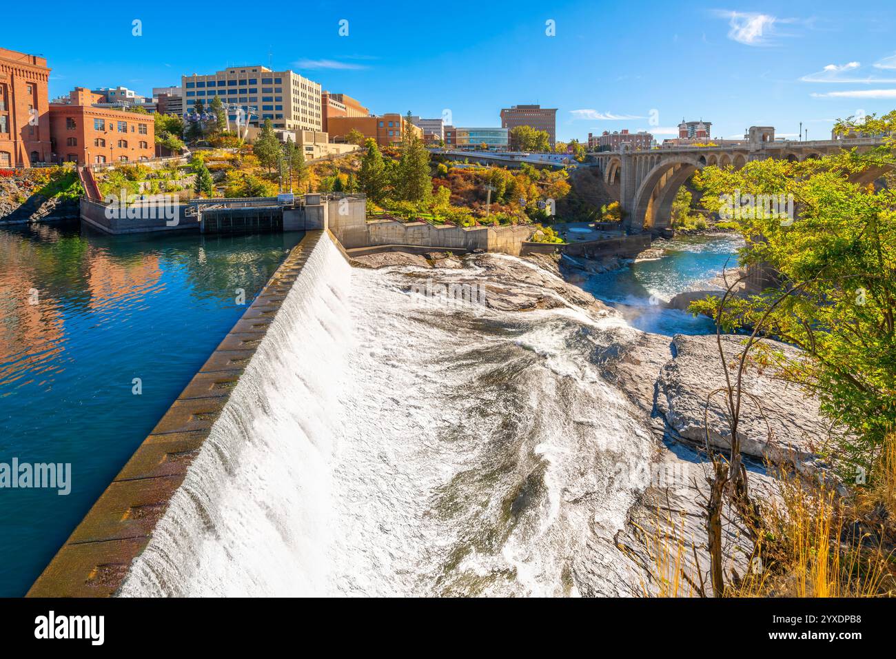 View from the riverside Centennial Trail looking Lower Spokane Falls with Riverfront Park, the ...