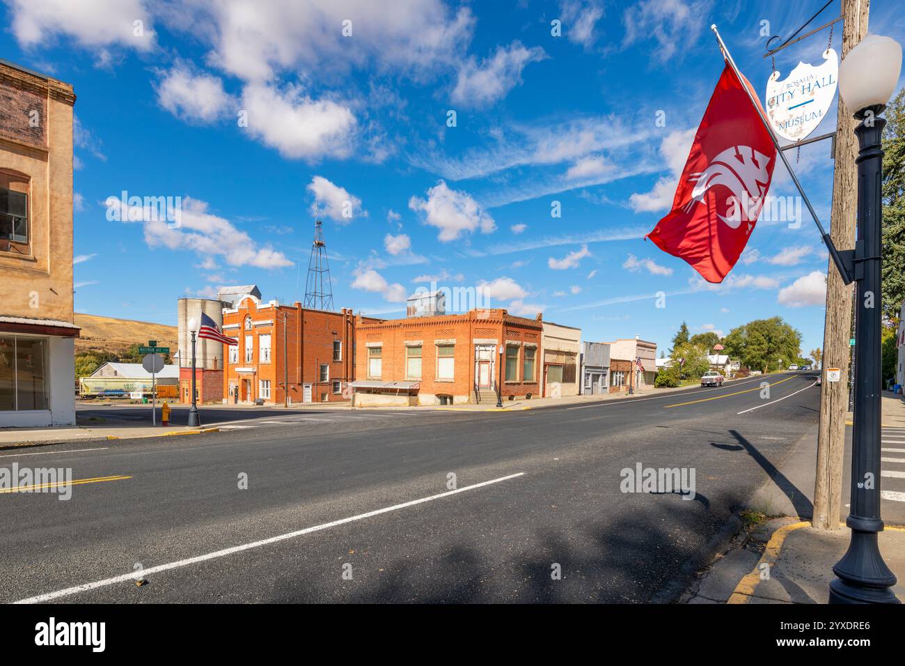 The main street through the historic center of Rosalia, Washington, a ...