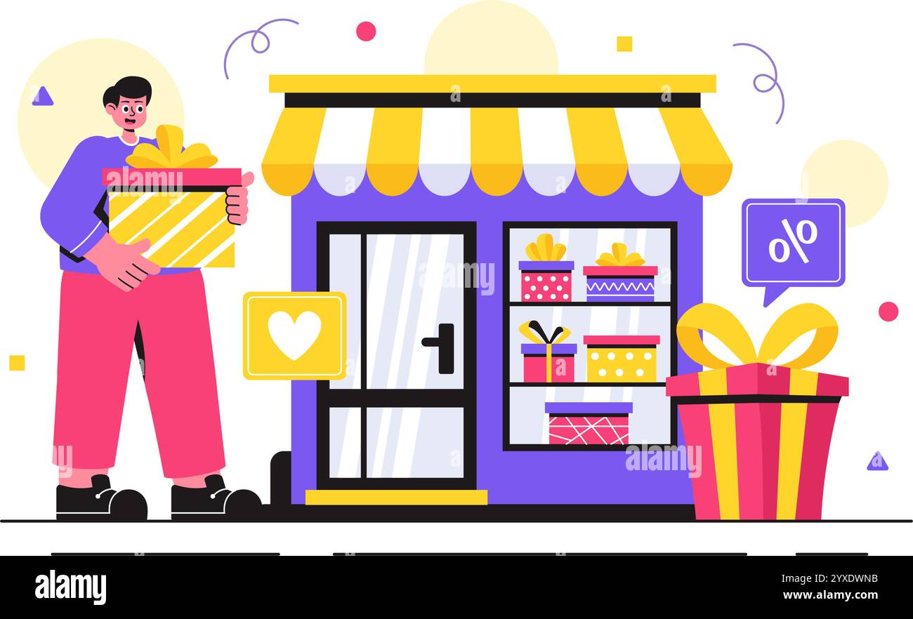 Gifts Store Vector Illustration featuring Wrapped Gift Boxes with ...