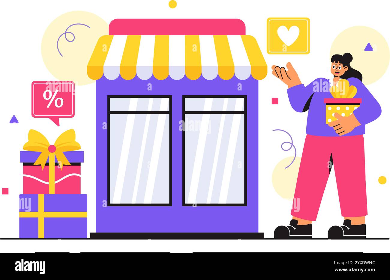 Gifts Store Vector Illustration featuring Wrapped Gift Boxes with ...