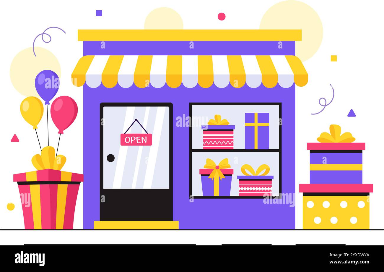 Gifts Store Vector Illustration featuring Wrapped Gift Boxes with ...