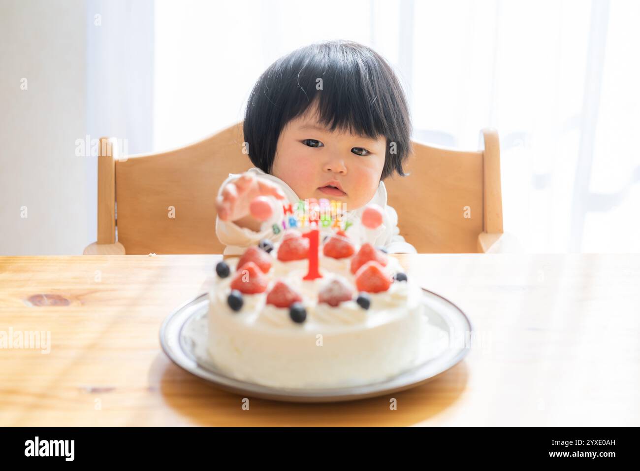 Baby and birthday cake Stock Photo - Alamy
