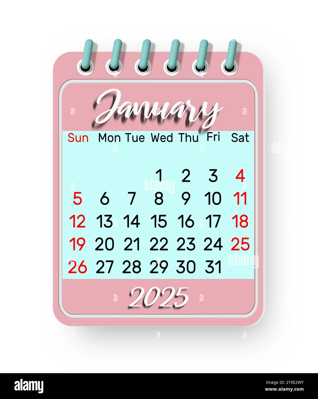 January 2025 calendar, Week starts on Sunday. A detailed illustration ...