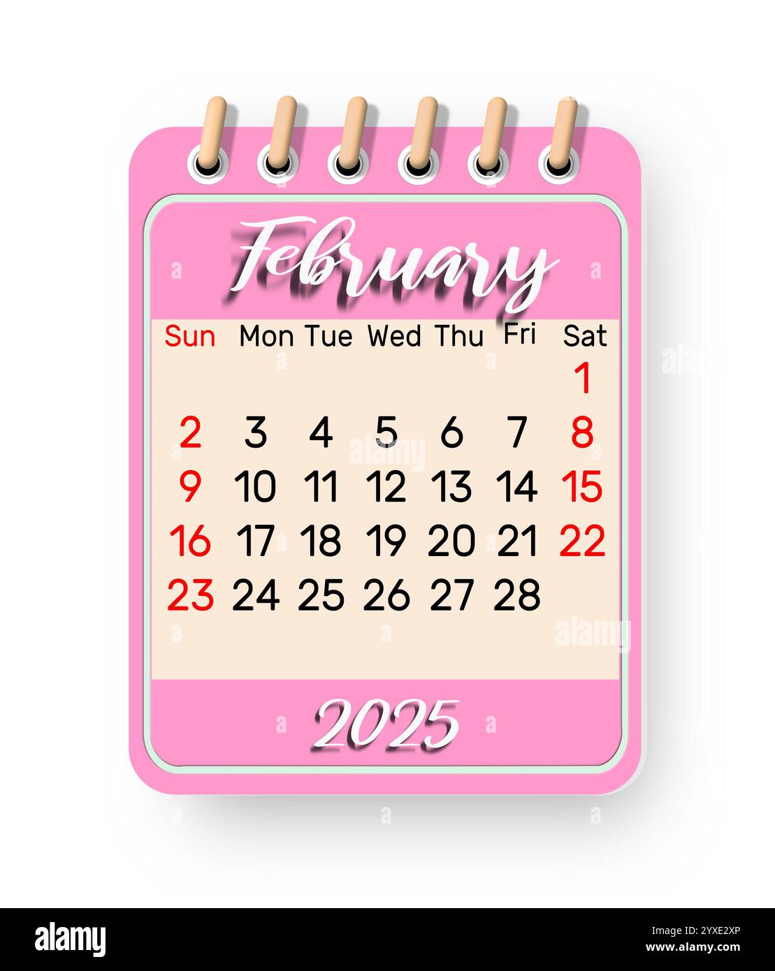 February 2025 calendar, Week starts on Sunday. A detailed illustration ...
