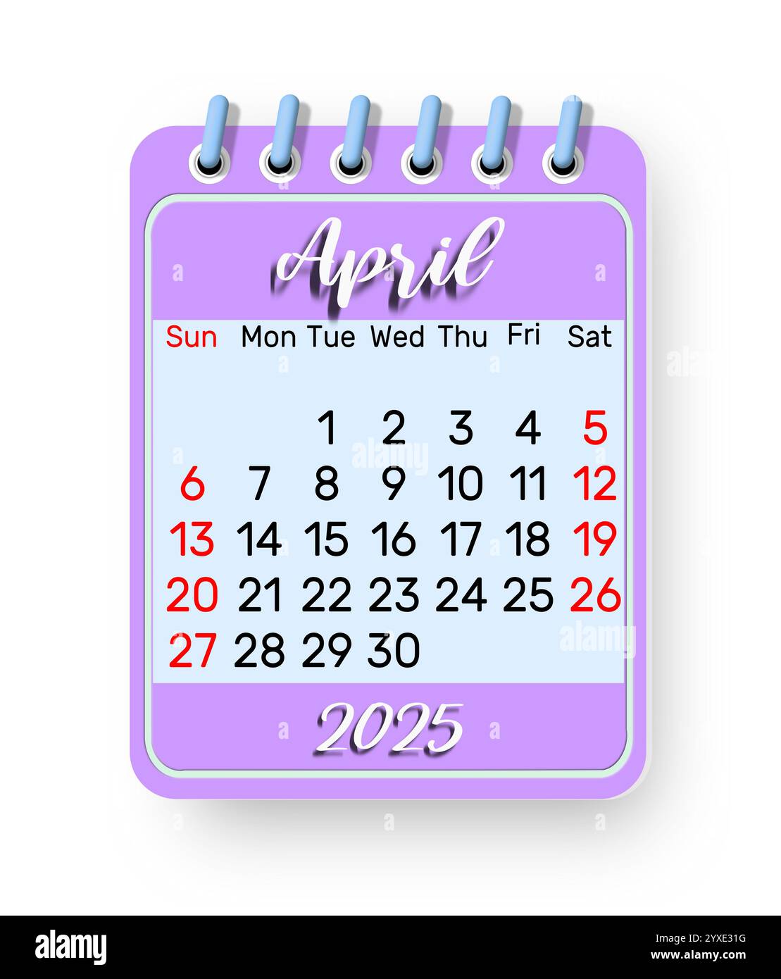 April 2025 calendar, Week starts on Sunday. A detailed illustration of ...