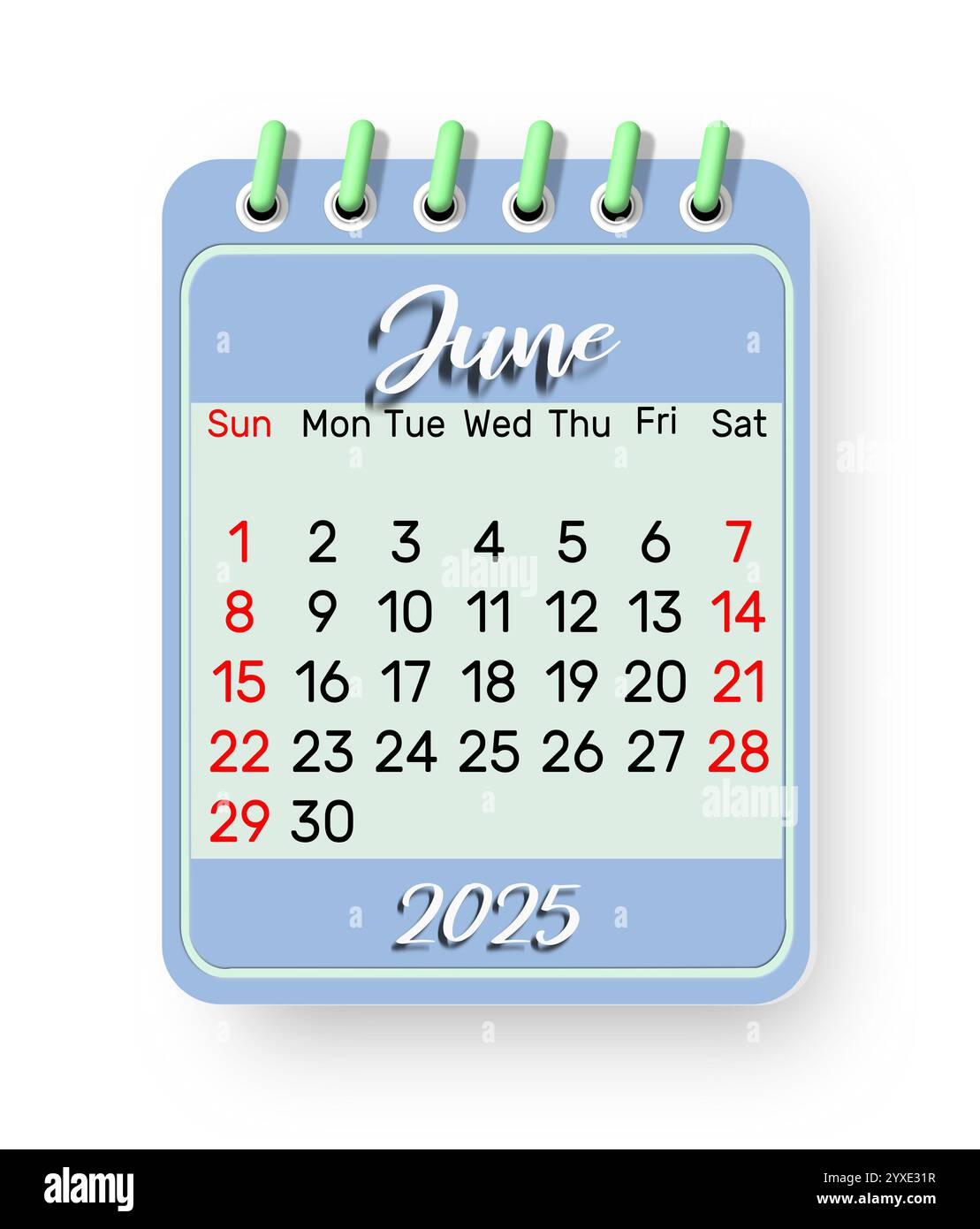 June 2025 calendar, Week starts on Sunday. A detailed illustration of ...