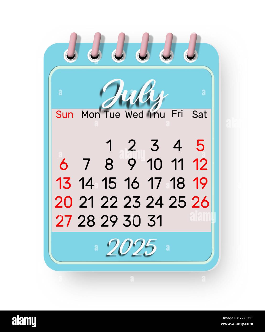 July2025 calendar, Week starts on Sunday. A detailed illustration of ...
