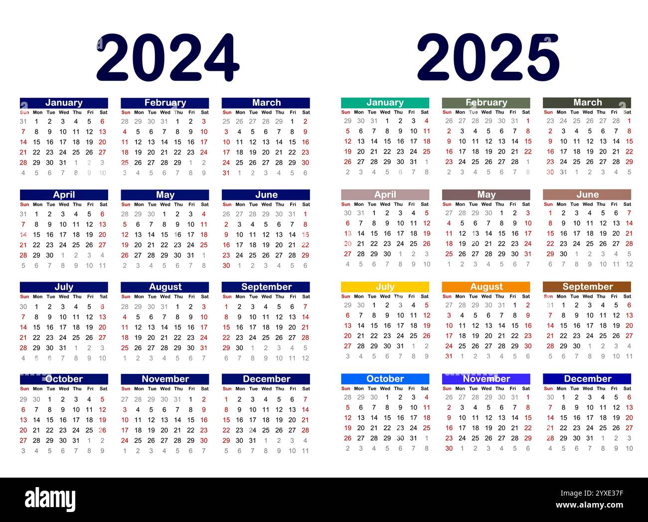 Full year calendar for 2024,2025 with month view. Perfect for printing ...