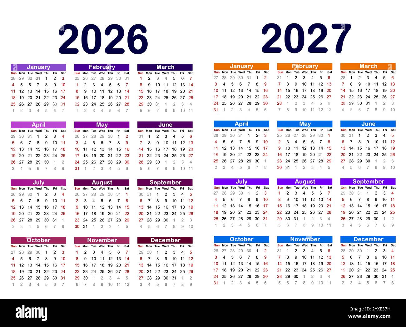 2026 2027 calendar english hi-res stock photography and images - Alamy