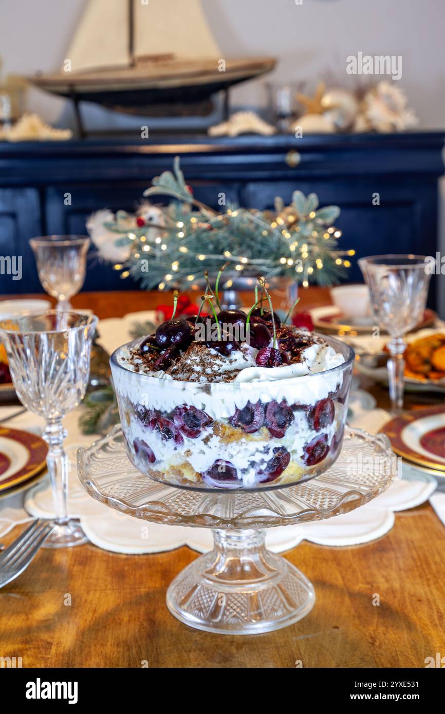Black Forest Trifle Cake with cherries, whipped cream and shaved ...