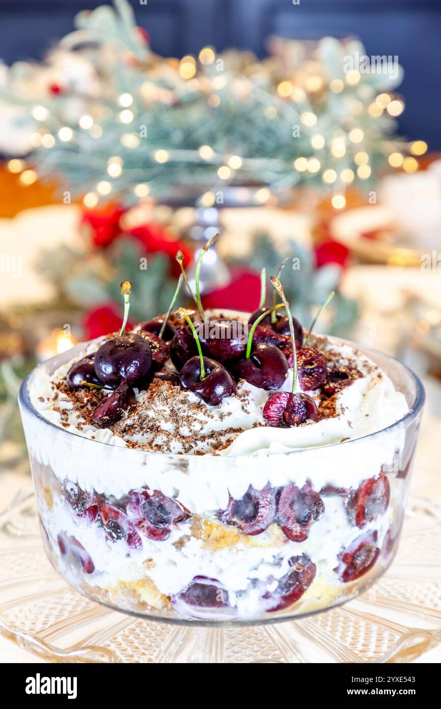 Black Forest Trifle Cake with cherries, whipped cream and shaved ...