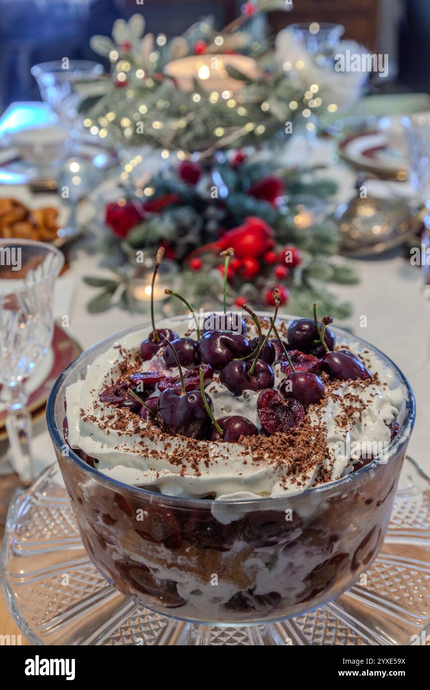 Black Forest Trifle Cake with cherries, whipped cream and shaved ...