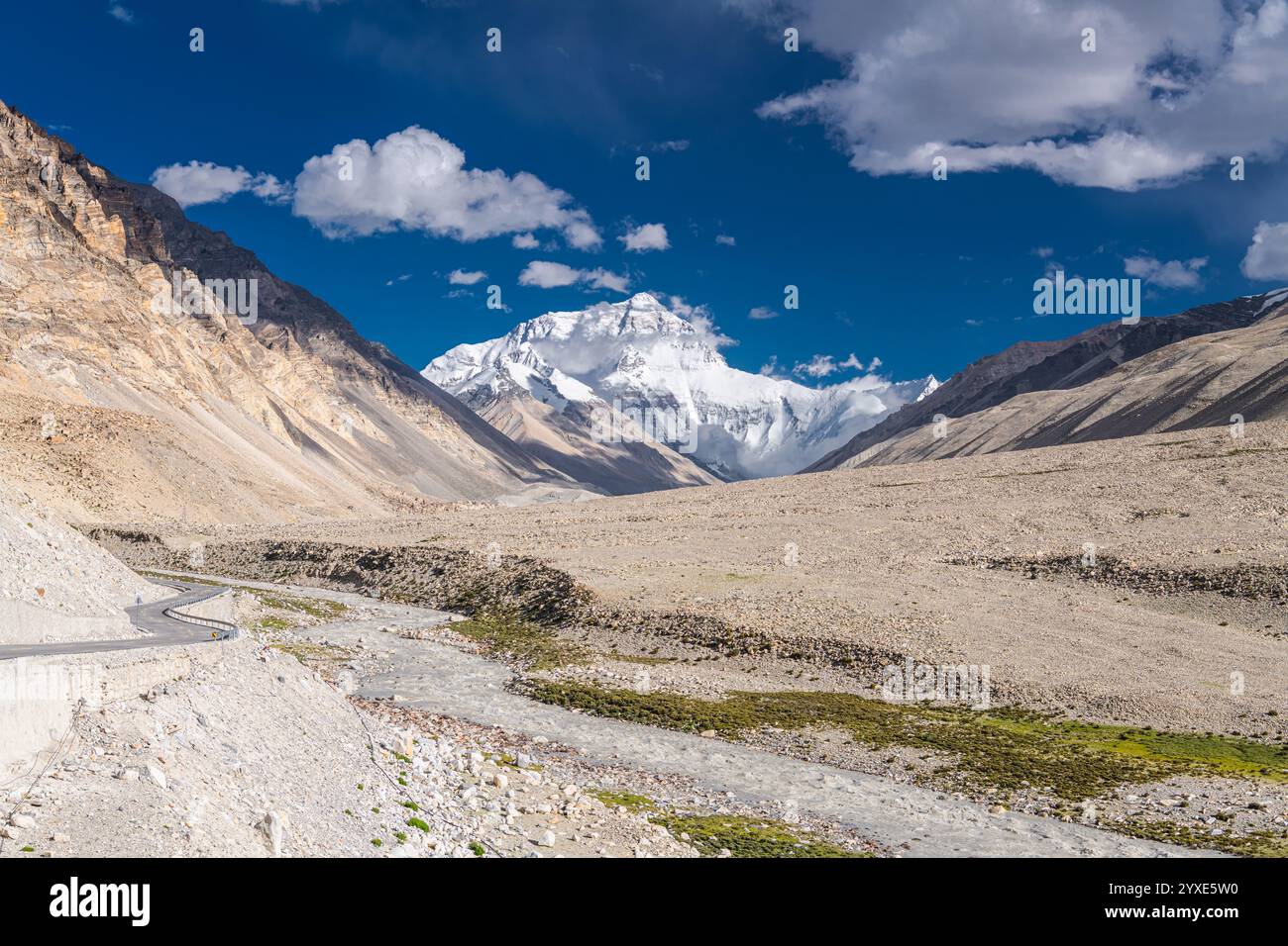 Mount Everest summit and base camp from Tibetan side in China on a ...
